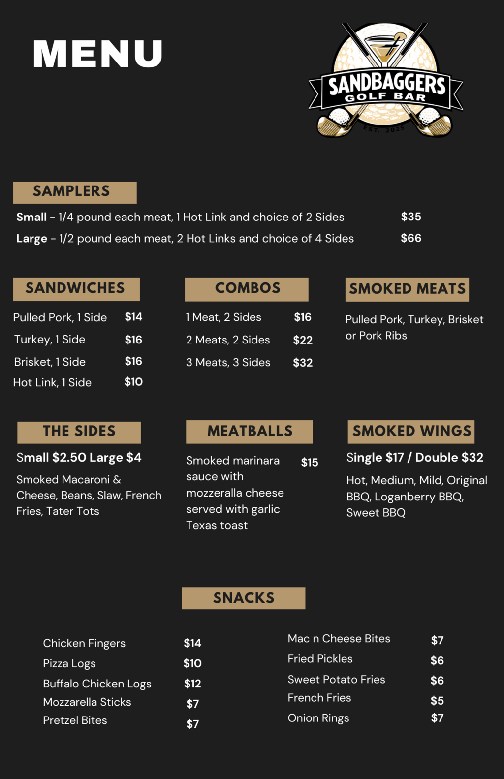 Menu - sandbaggersgolf.com
