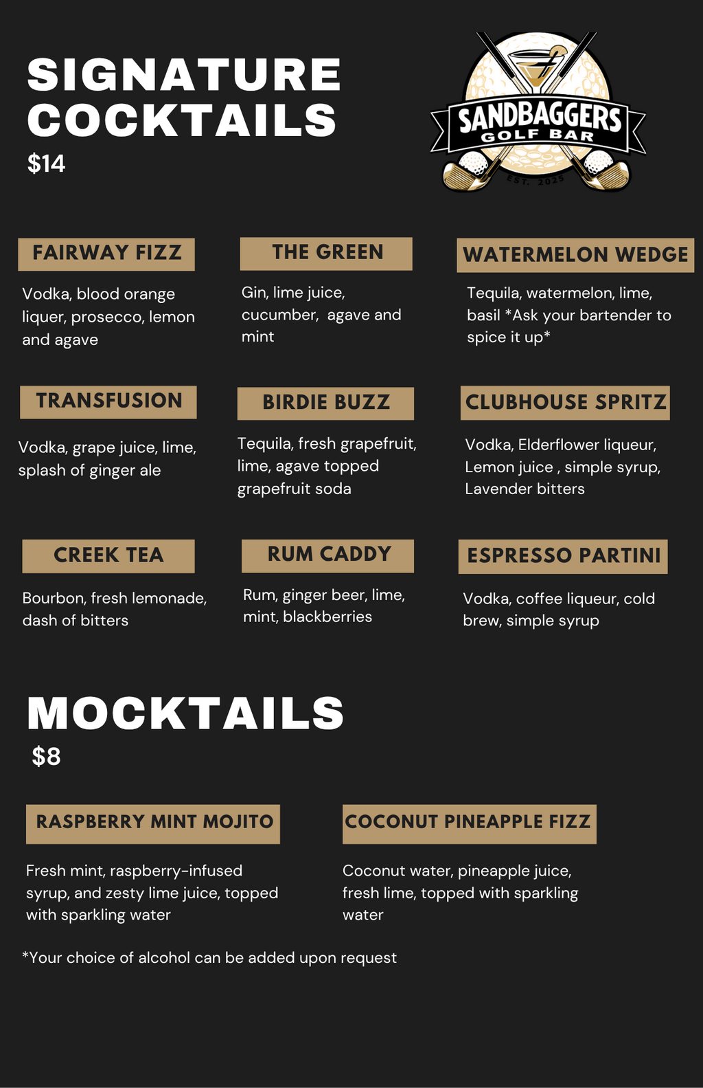 Menu - sandbaggersgolf.com